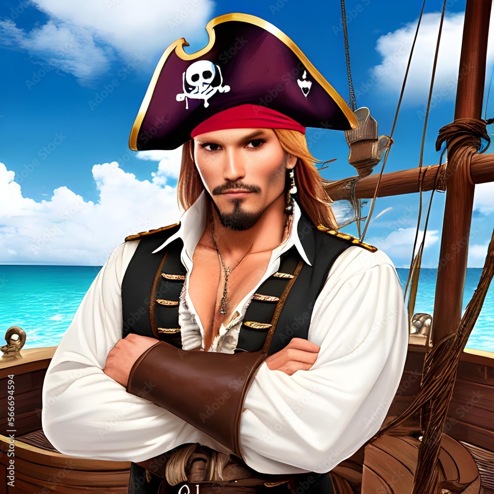 Una ilustración de un pirata atractivo y rubio, generado por ...