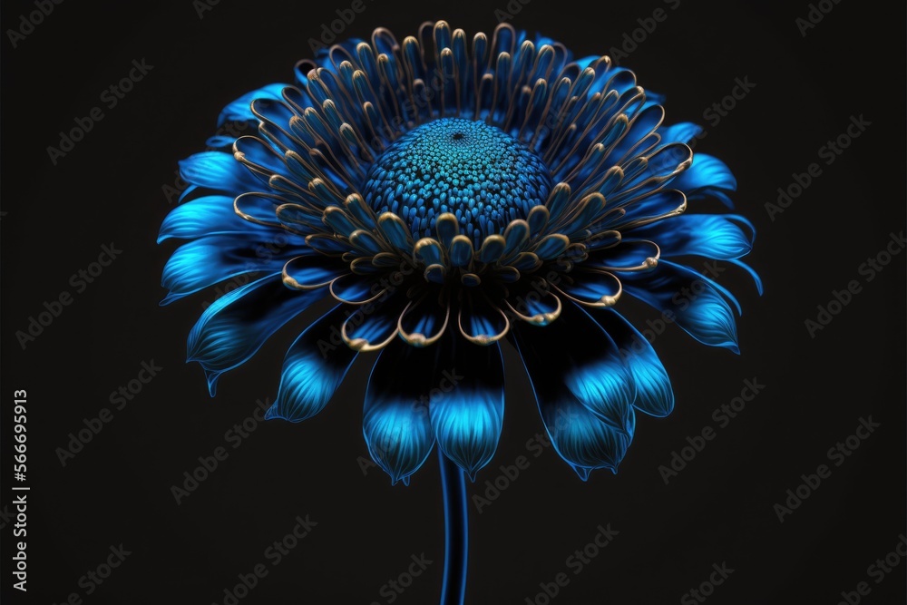 all-blue alien flower, long tubular shape, 3D ultra-realistic render ...