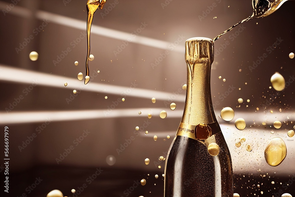 champagne bottle popping open with a spray of golden. Generative AI ...
