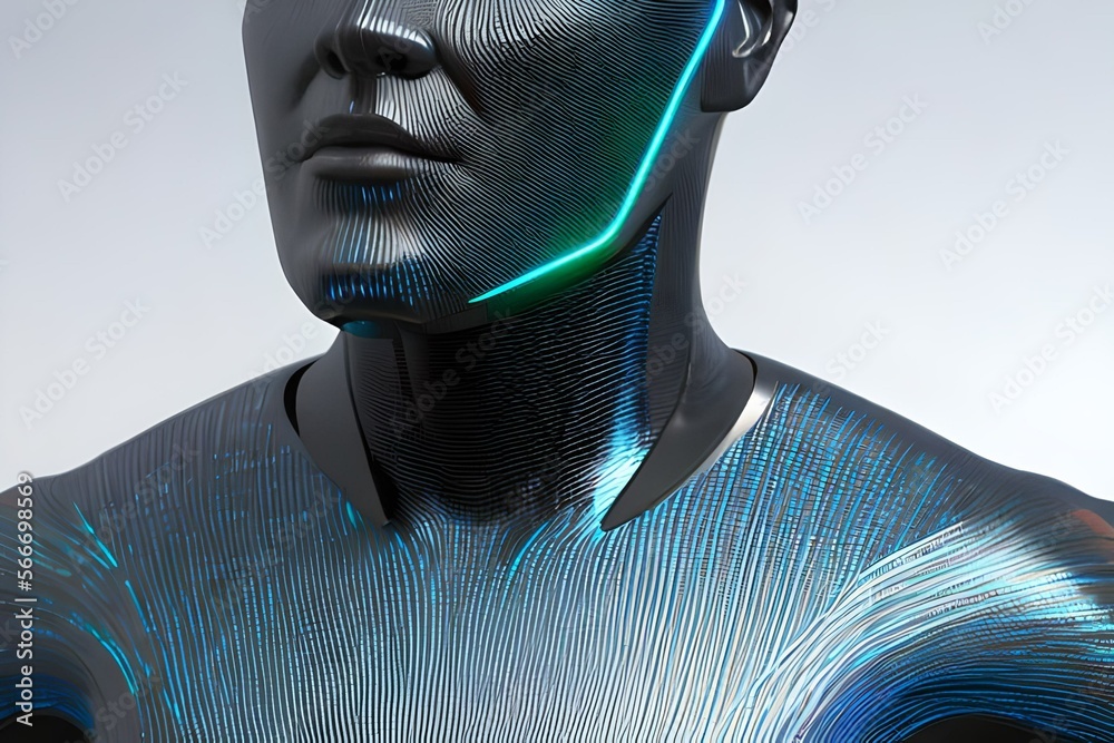 Black sci-fi futuristic humanoid figure, with blue and green lights ...