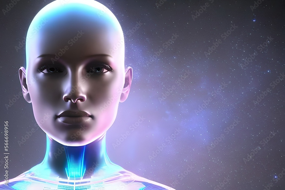 futuristic bald female figure symbolizing an artificial intelligence ...