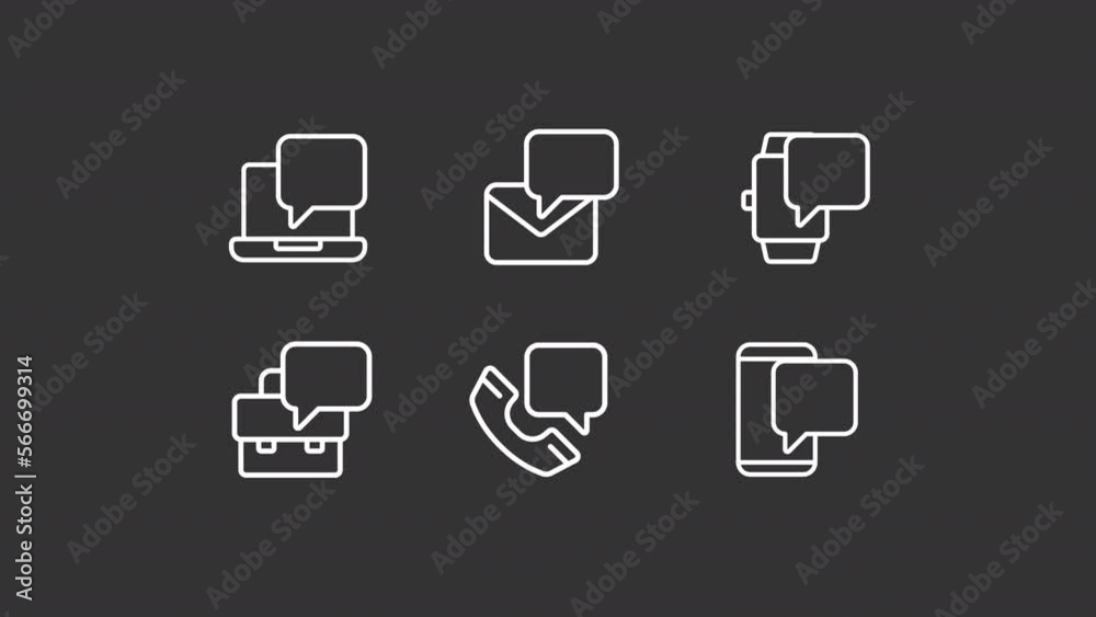 Animated devices white line icons. Online communication. Loop HD video ...