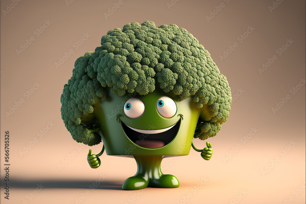 Cute smiling cartoon broccoli Character, Generative AI. Stock ...