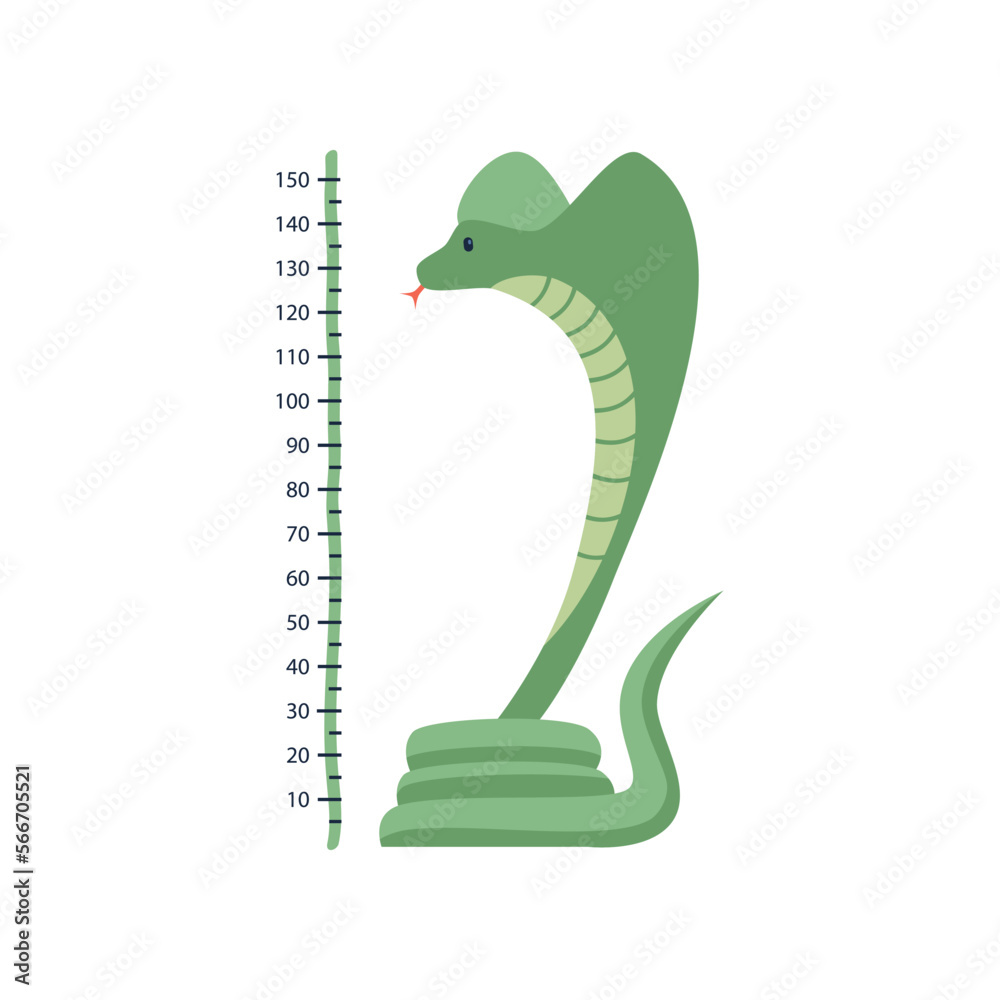 Kid height measure ruler for wall with cobra illustration. Child growth ...