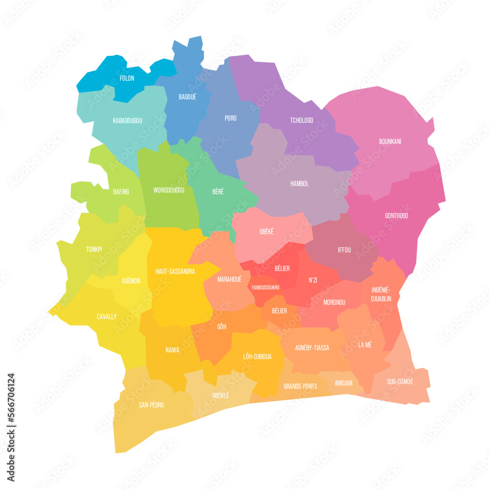 Photo & Art Print Ivory Coast political map of administrative divisions ...