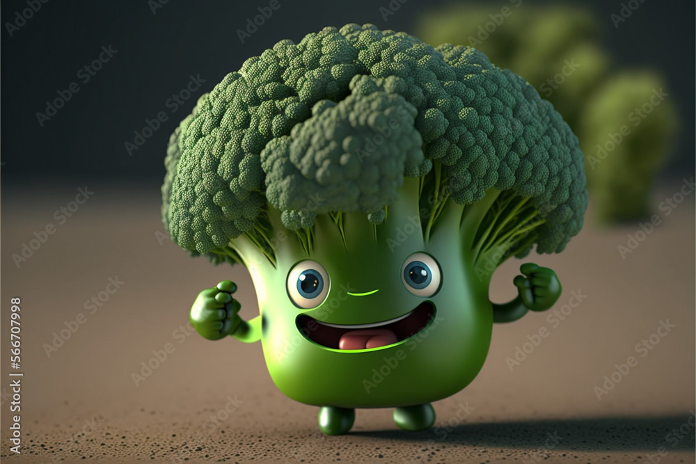 Cute smiling cartoon broccoli Character, Generative AI. Stock ...