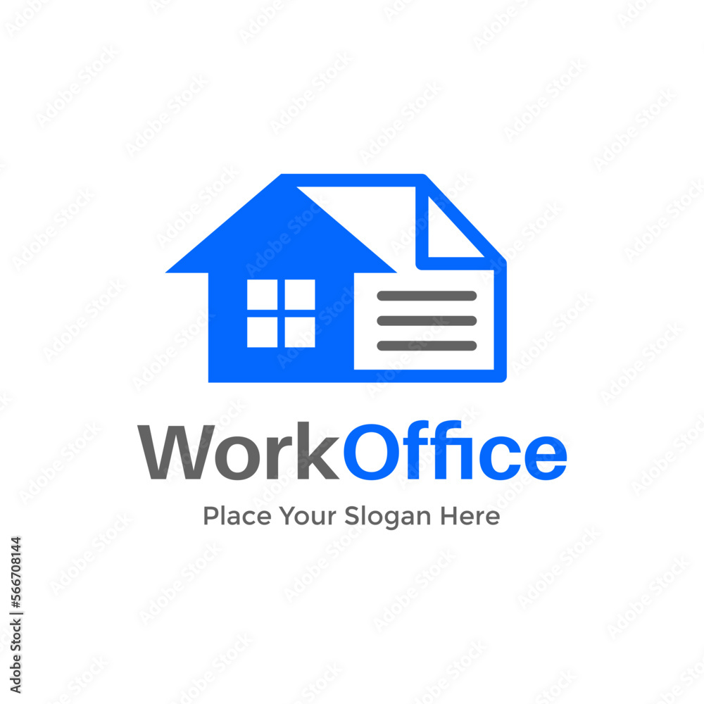 Work office or office building vector logo template. Home with sheet ...