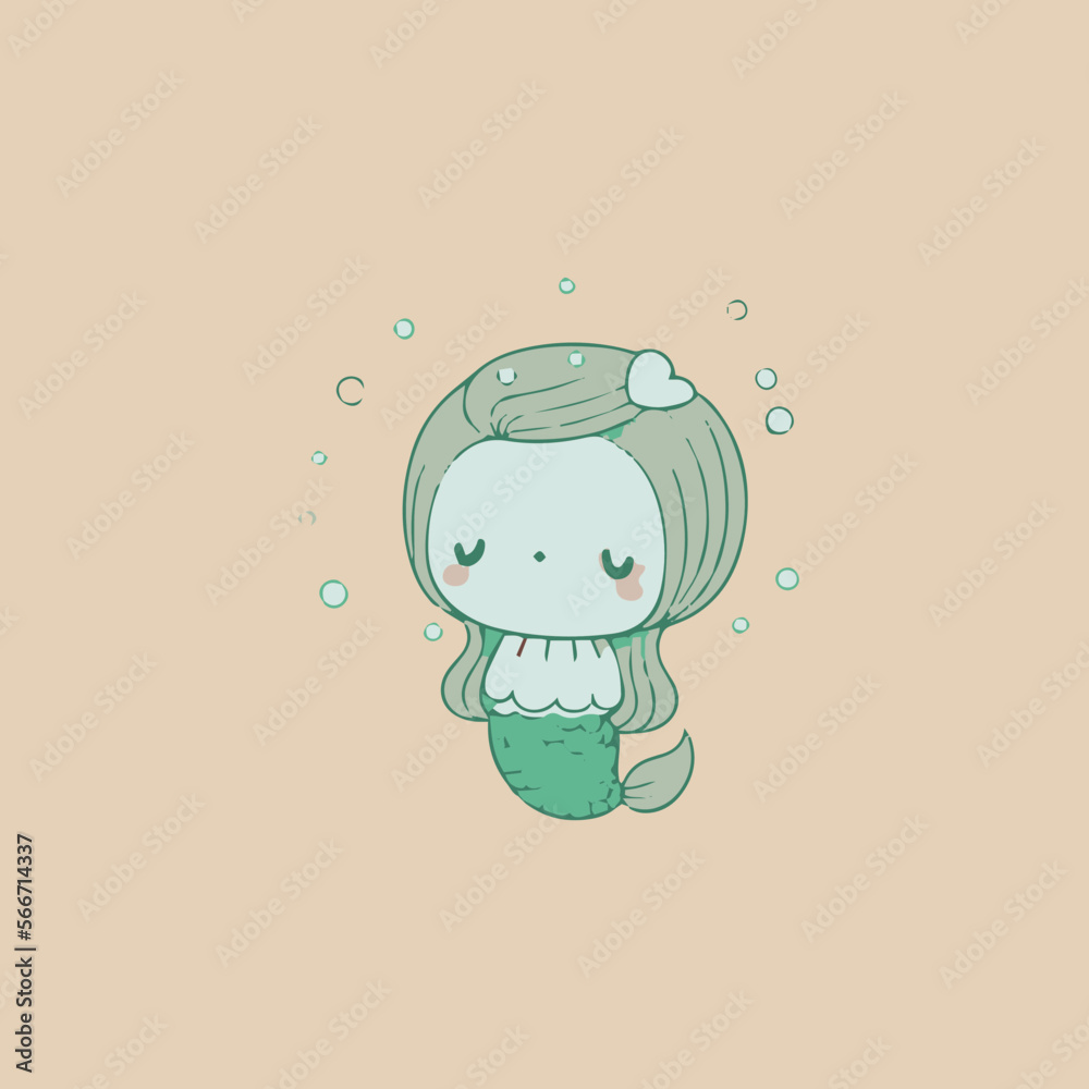mermaid, chibi, cute, adorable, nursery, vector, illustration, cartoon ...