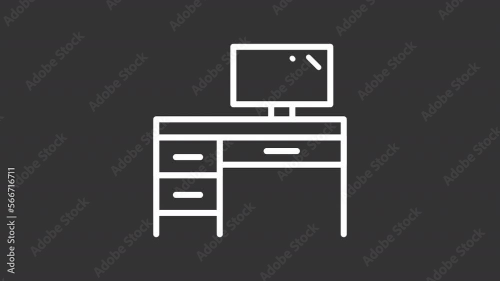 Animated work desk white line icon. Office workplace. Writing table ...