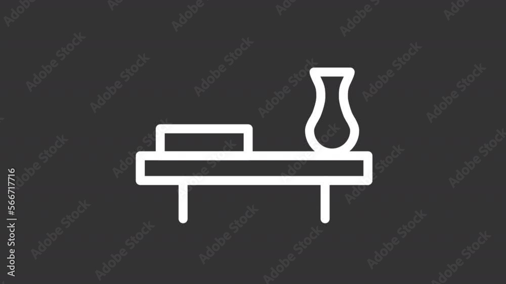 Animated wall rack white line icon. Living room hanging shelf. Loop HD ...