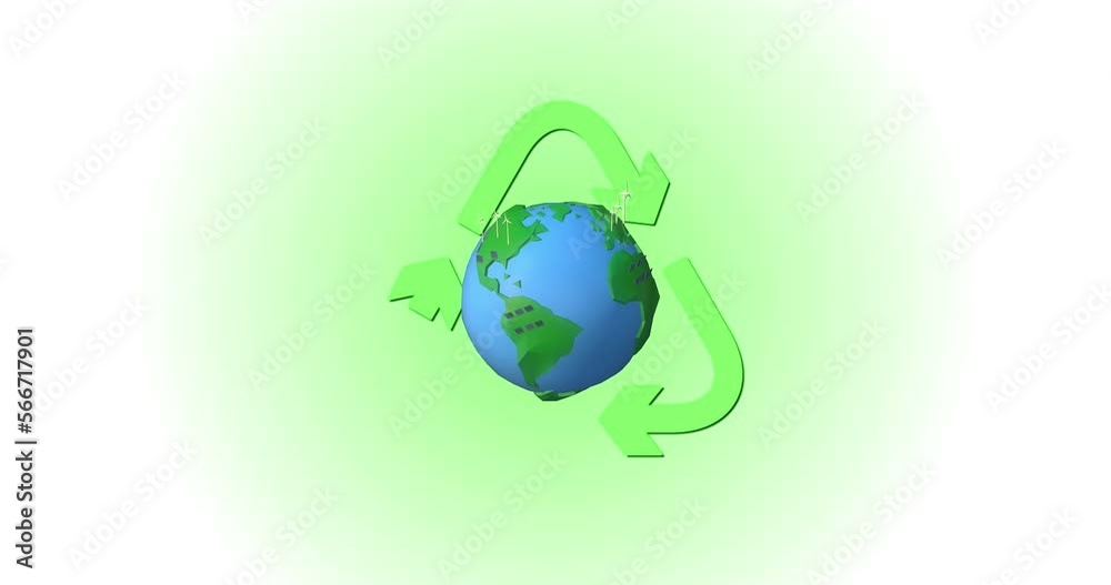 Arrows around earth animation movie on white background. Green ...