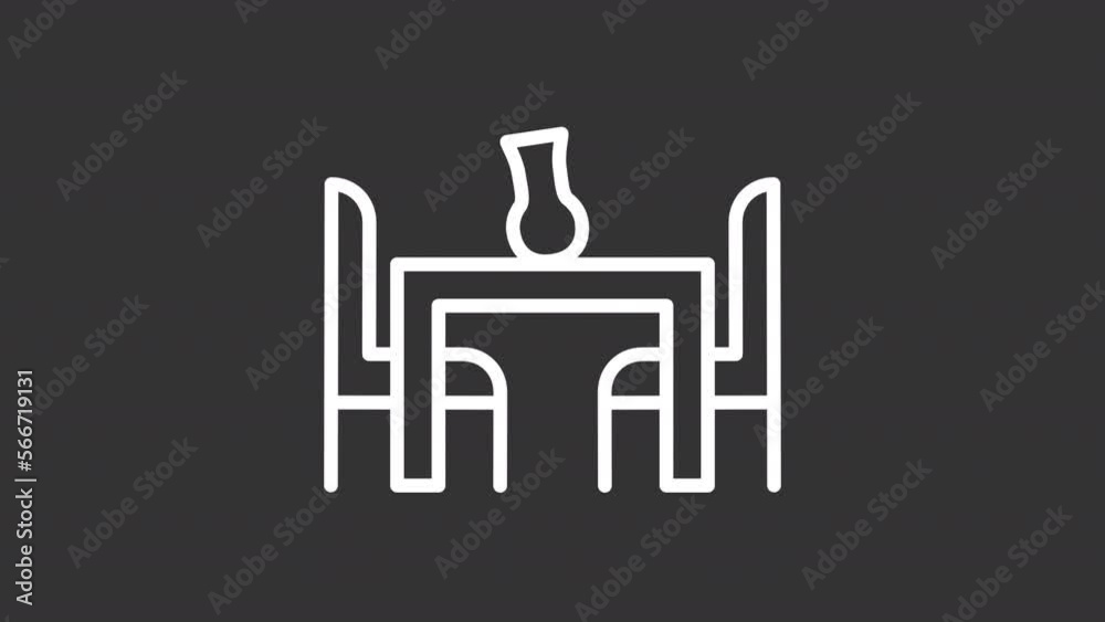 Animated dining set white line icon. Kitchen furniture. Interior. Loop ...