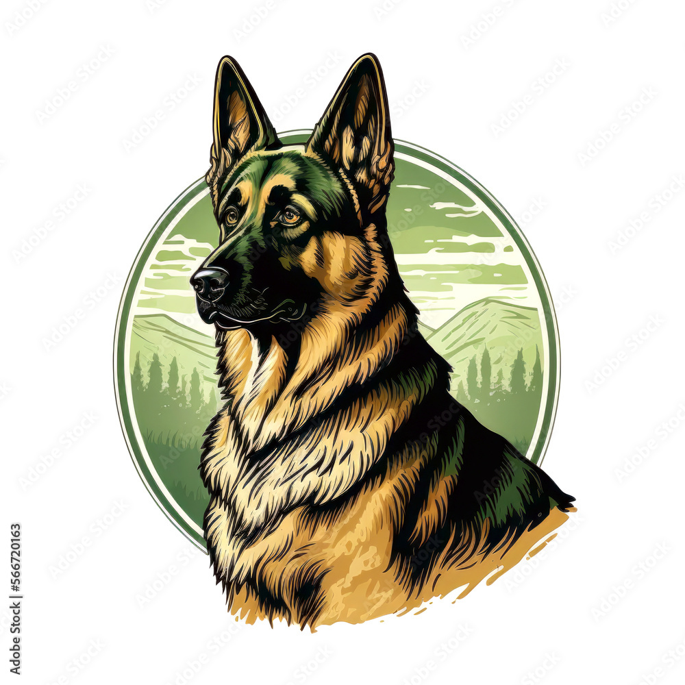 German shepherd head in a sign, white background. Generative AI Stock ...