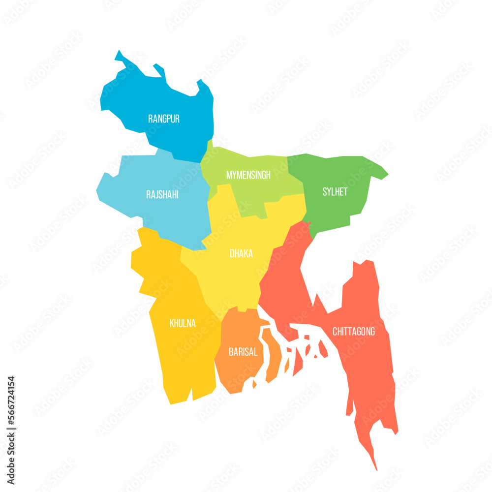 Bangladesh political map of administrative divisions Stock Vector ...