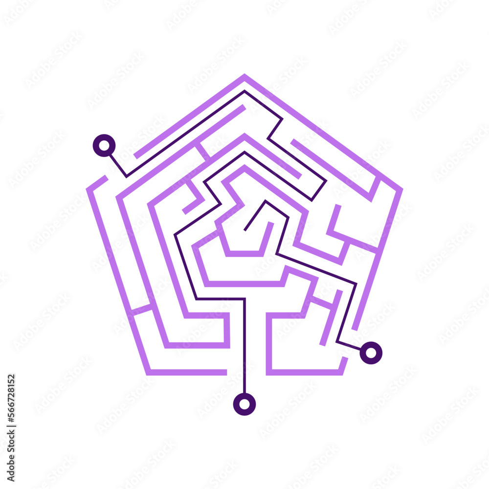 Purple pentagon labyrinth cartoon vector illustration. Maze with ...