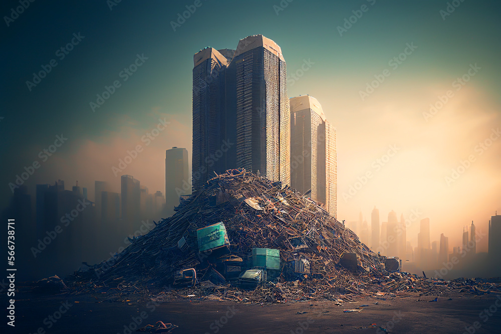 Pile of garbage on street in city, AI Generative. Landfill in city near ...