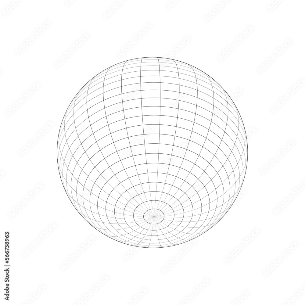 3D sphere wireframe icon. Orb figure, spherical shape, grid ball ...