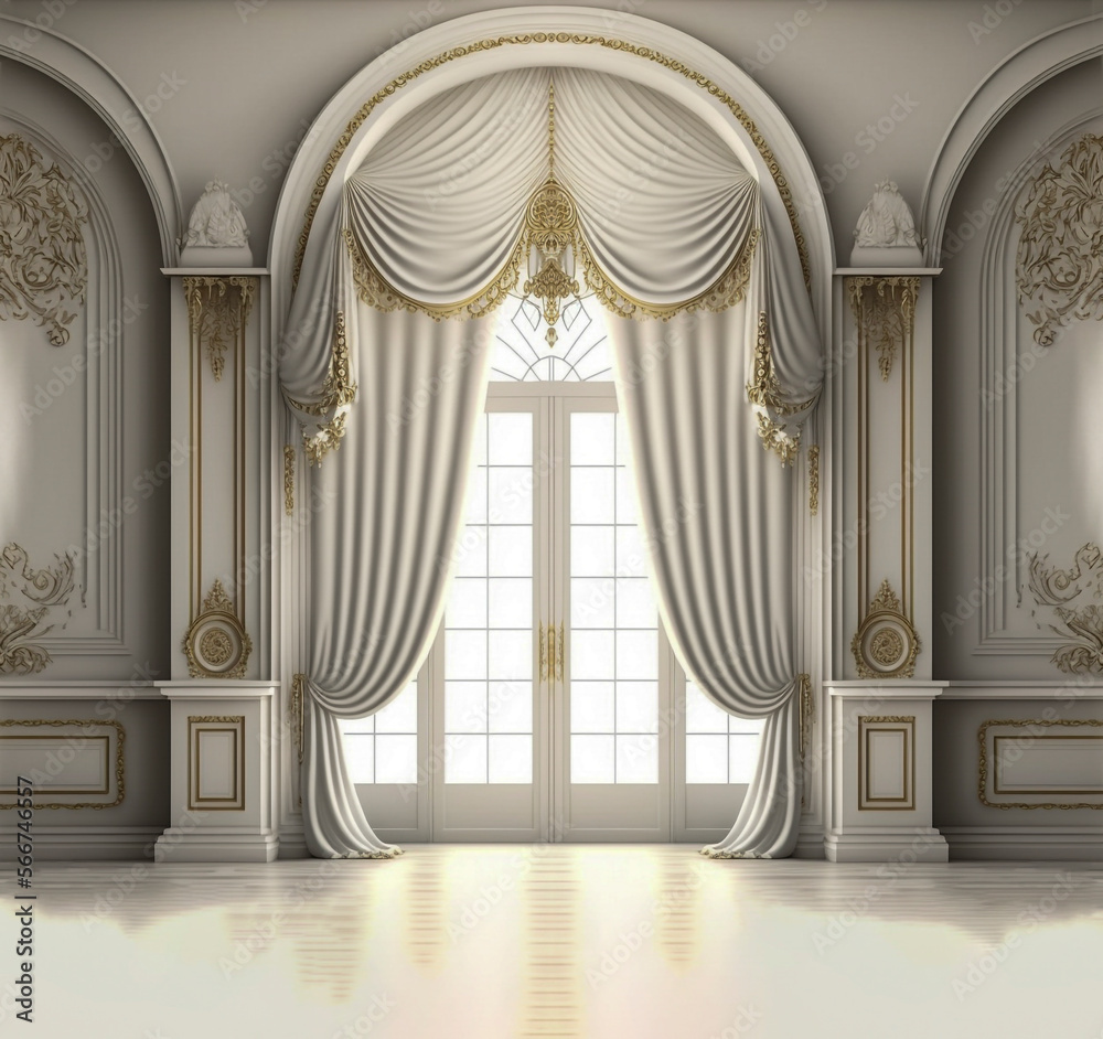 AI Generative large white room, large window, ornate interior ...