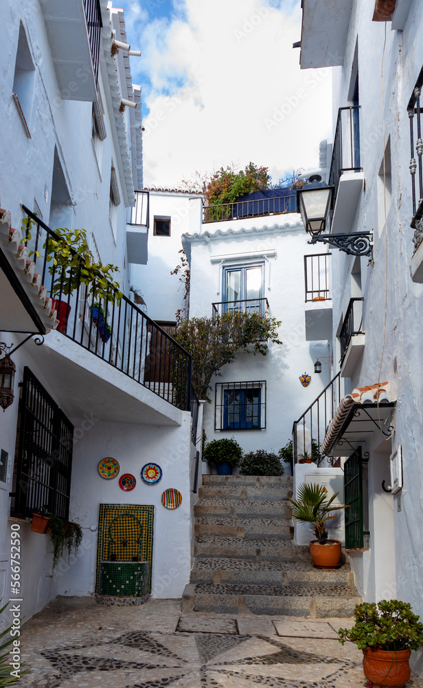 Typical street of Frigiliana, Málaga, one of the most beautiful towns ...
