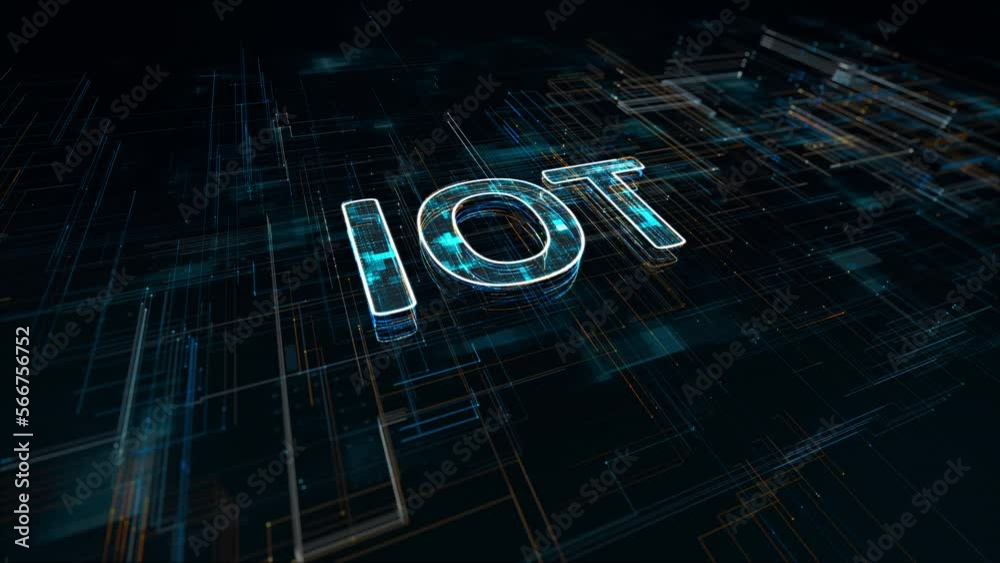 Motion graphic of Dark blue particle IOT logo with data transfer ...