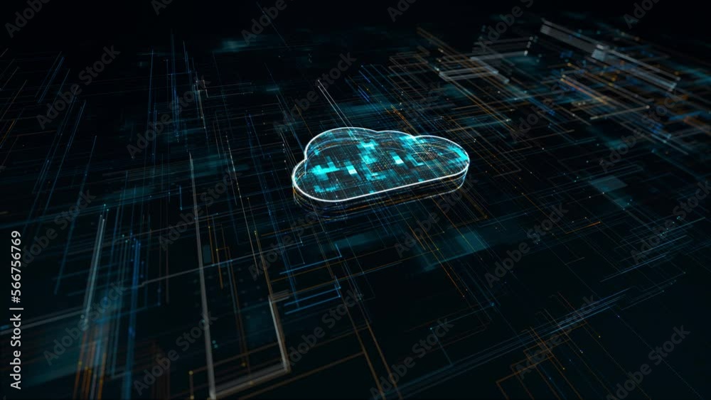 Motion graphic of Dark blue particle Cloud computing logo with big data ...