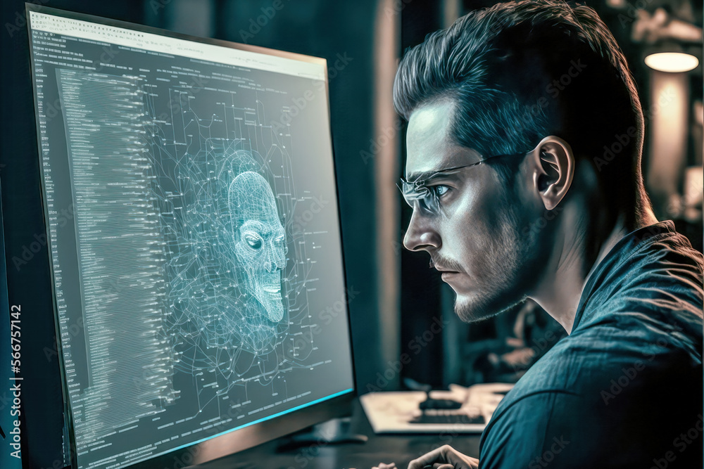 Programmierer Wissenschaftler arbeiten an der Analyse zu KI Programmen Hintergrund Background ...