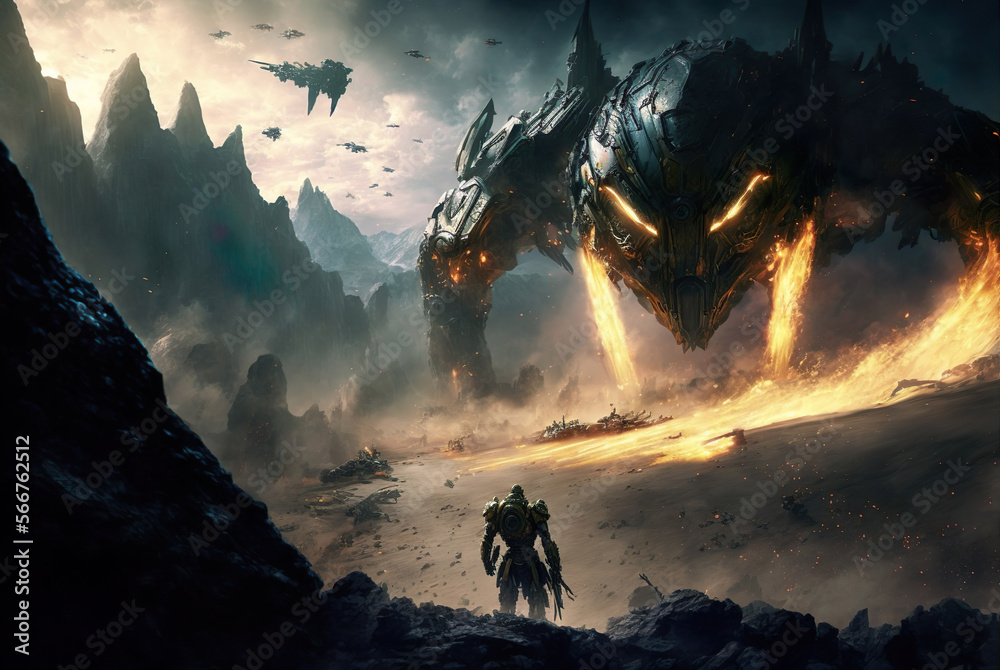 Human vs AI fight scenenery with generative ai Stock Illustration ...