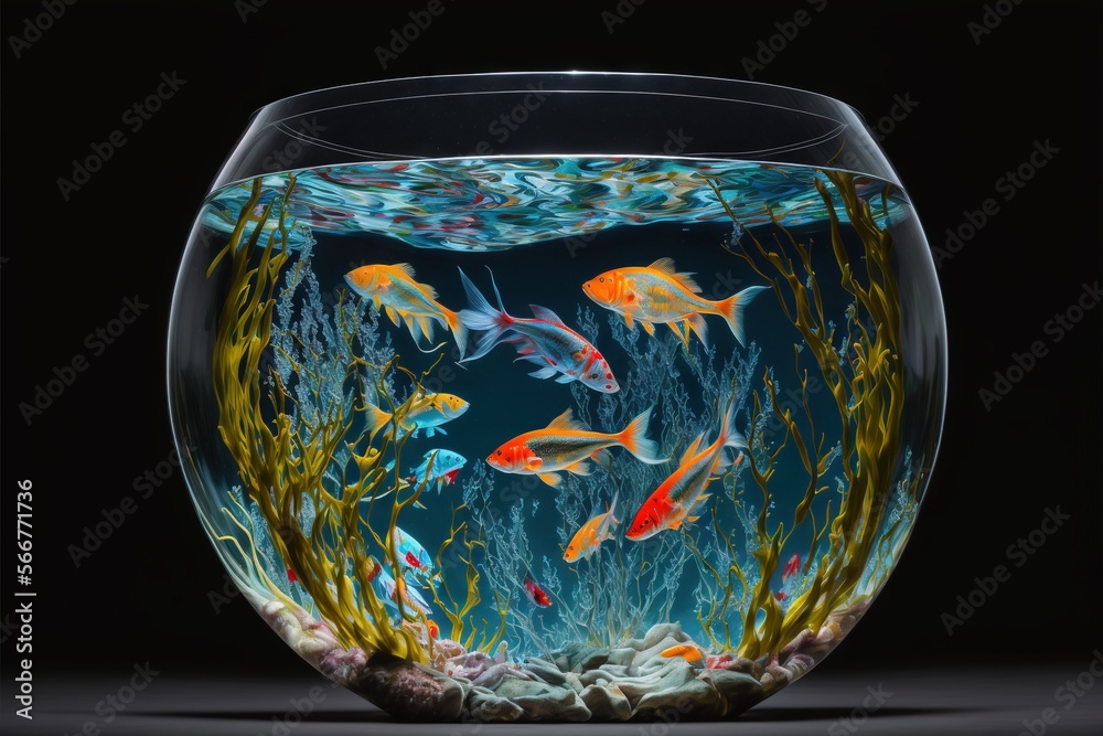 a fish bowl filled with lots of different types of fish in it's ...