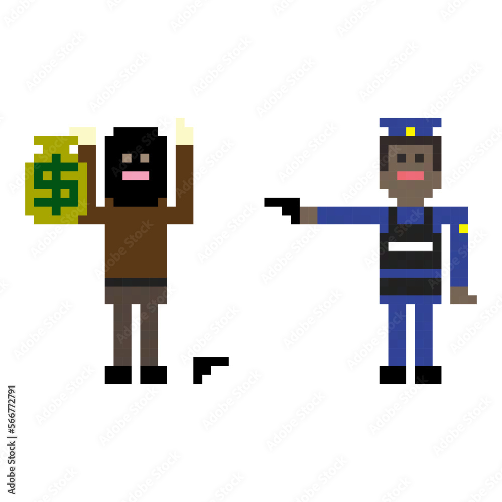 Robber and policeman. Scene of robbery. The arrest of the offender ...