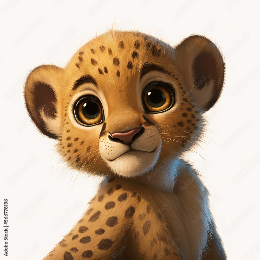 cartoon character, portrait of a cute baby cheetah , art illustration ...