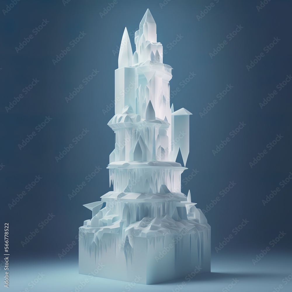 paper tower made of ice sculpture, detailed elaboration castle high ...