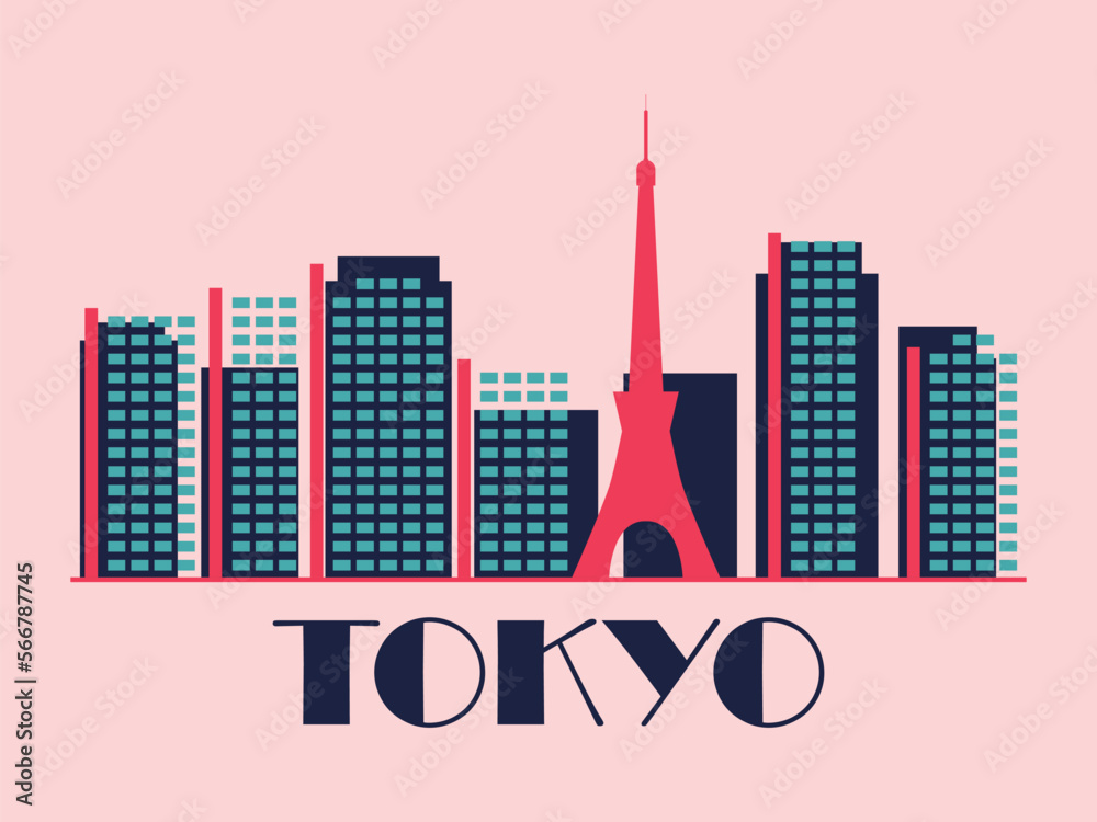 Tokyo landscape in vintage style. Retro banner of Tokyo city with ...