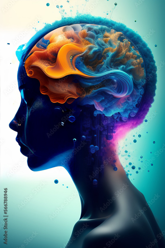 AI generated art of brain, digital art and a concept of a tech woman ...