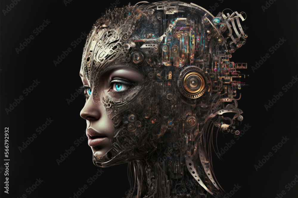 Woman robot created with artificial intelligence AI. Robotics. Android ...