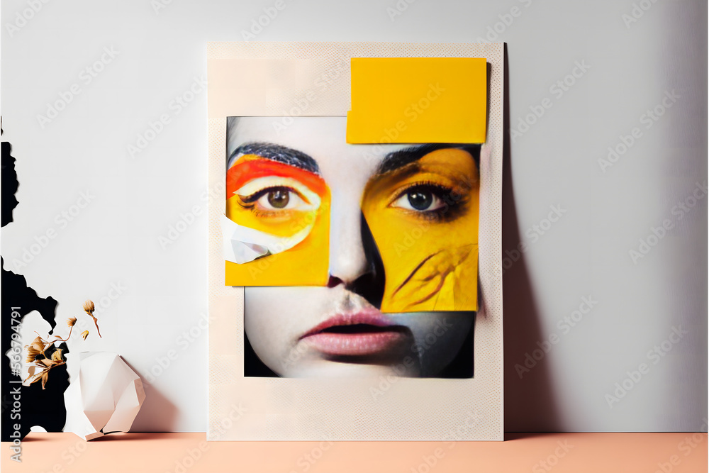 Contemporary minimal collage art. Sketch cosmic girl in creative. space ...