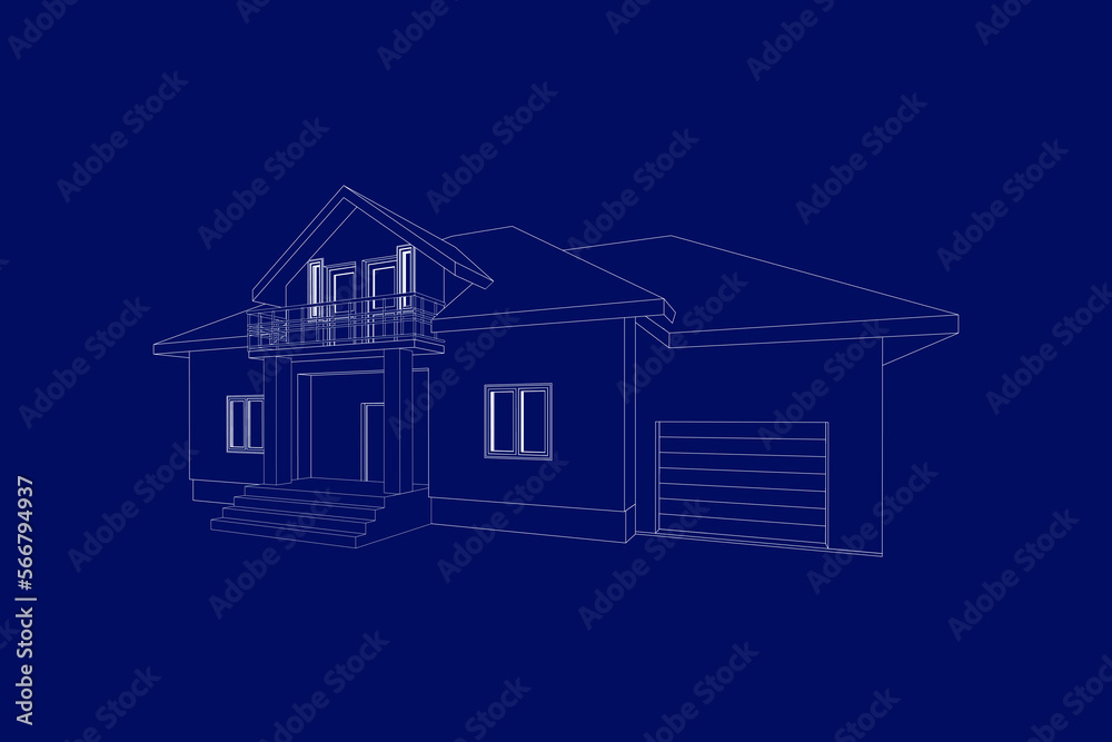 Vector perspective of luxury modern house exterior. 3D model of cottage ...