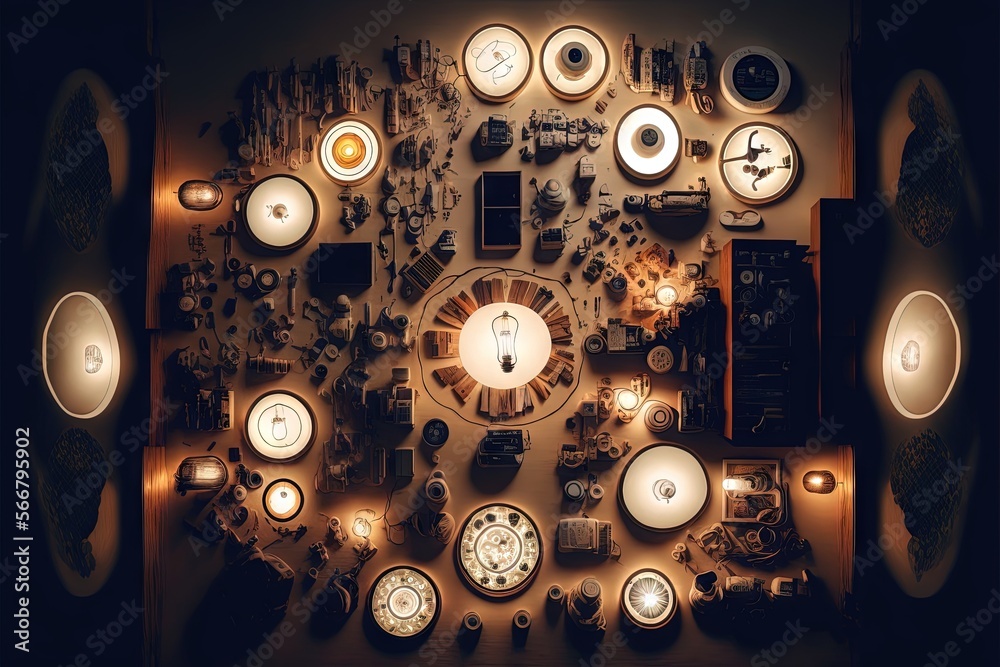 a large clock surrounded by many different types of clocks on a wall in ...