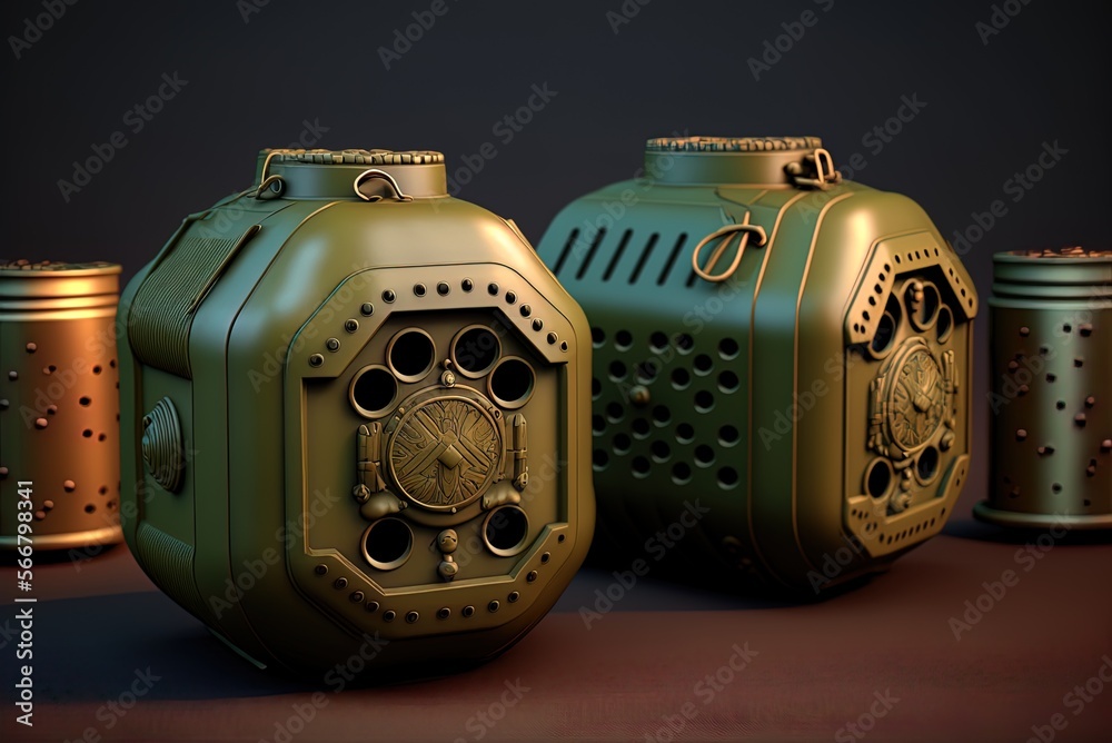 Luminous ammunition or explosives known as flashbangs Close-up high ...