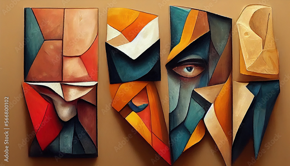 Abstract parts of the face. Painting in the style of cubism. Imitation ...