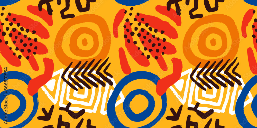 African art style seamless pattern. Traditional hand drawn tribal ...