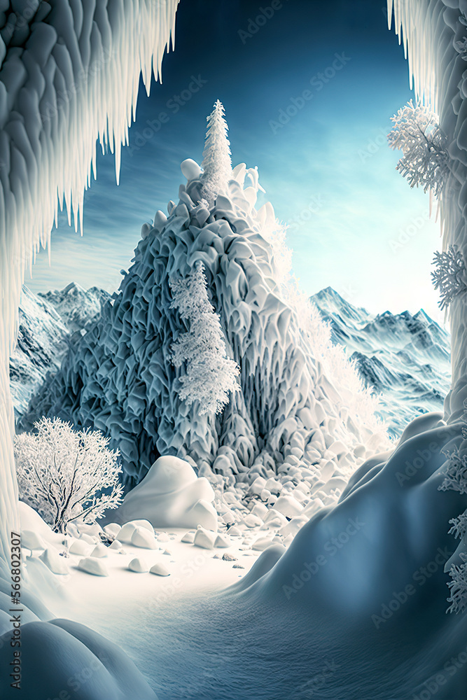 A world locked in ice during the Ice Age. A fantasy ice cave with a ...