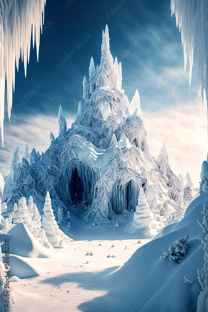 A world locked in ice during the Ice Age. A fantasy ice cave with a ...
