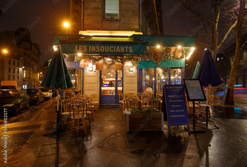 The traditional French cafe Les Insouciants decorated located near ...