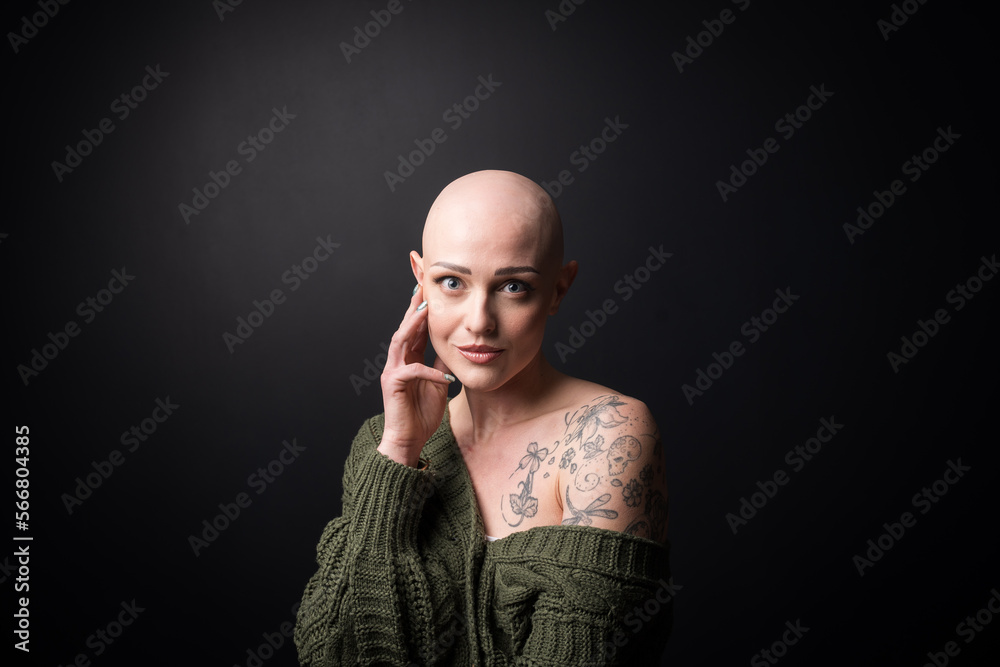 beautiful girl with alopecia. dark background Stock Photo | Adobe Stock