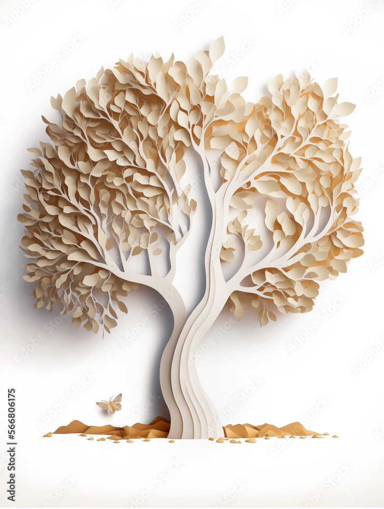 Paper tree cut out on white background. Creative pop-up, miniature cut ...