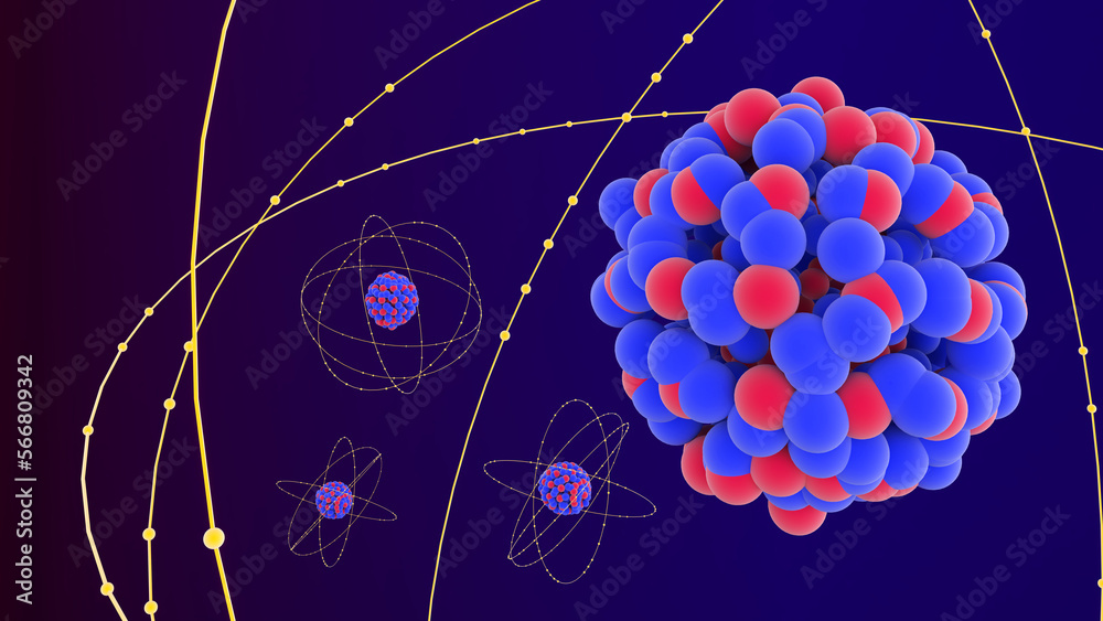 atomic structure consisting of protons, neutrons and electrons ...
