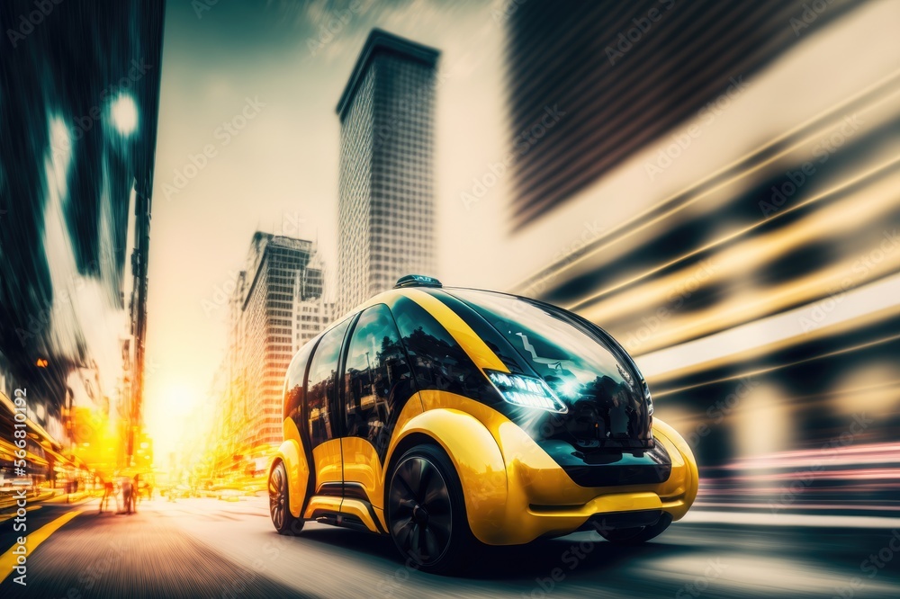 Photo & Art Print Future of urban autonomus mobility, AV city taxi ...