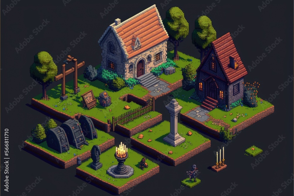 Illustration of indie game assets - 8 bit /16 bit pixel art lookalike ...