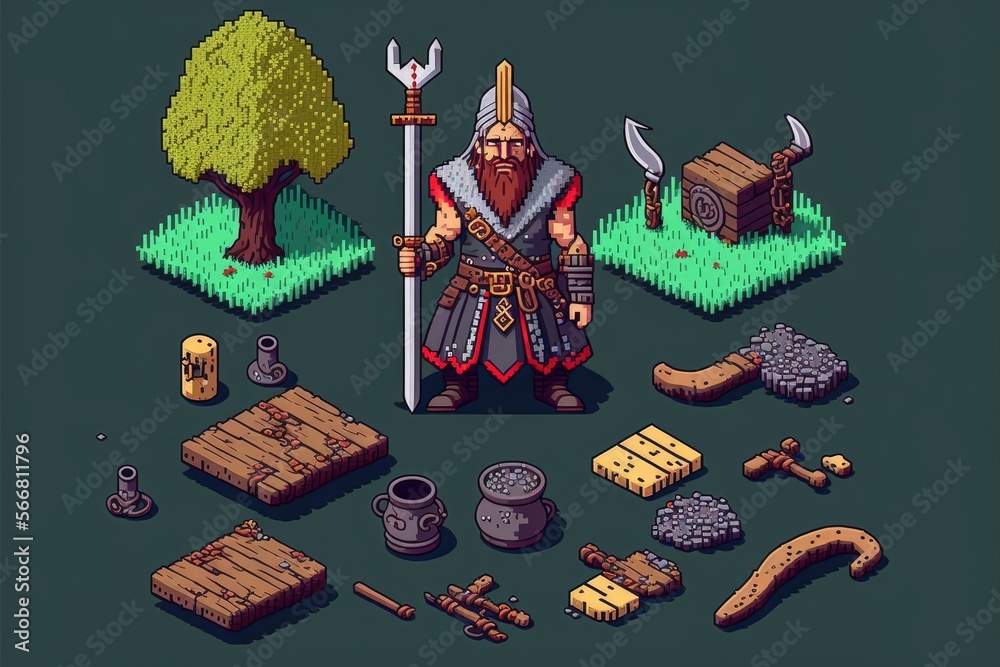 Illustration of indie game assets - 8 bit /16 bit pixel art lookalike ...