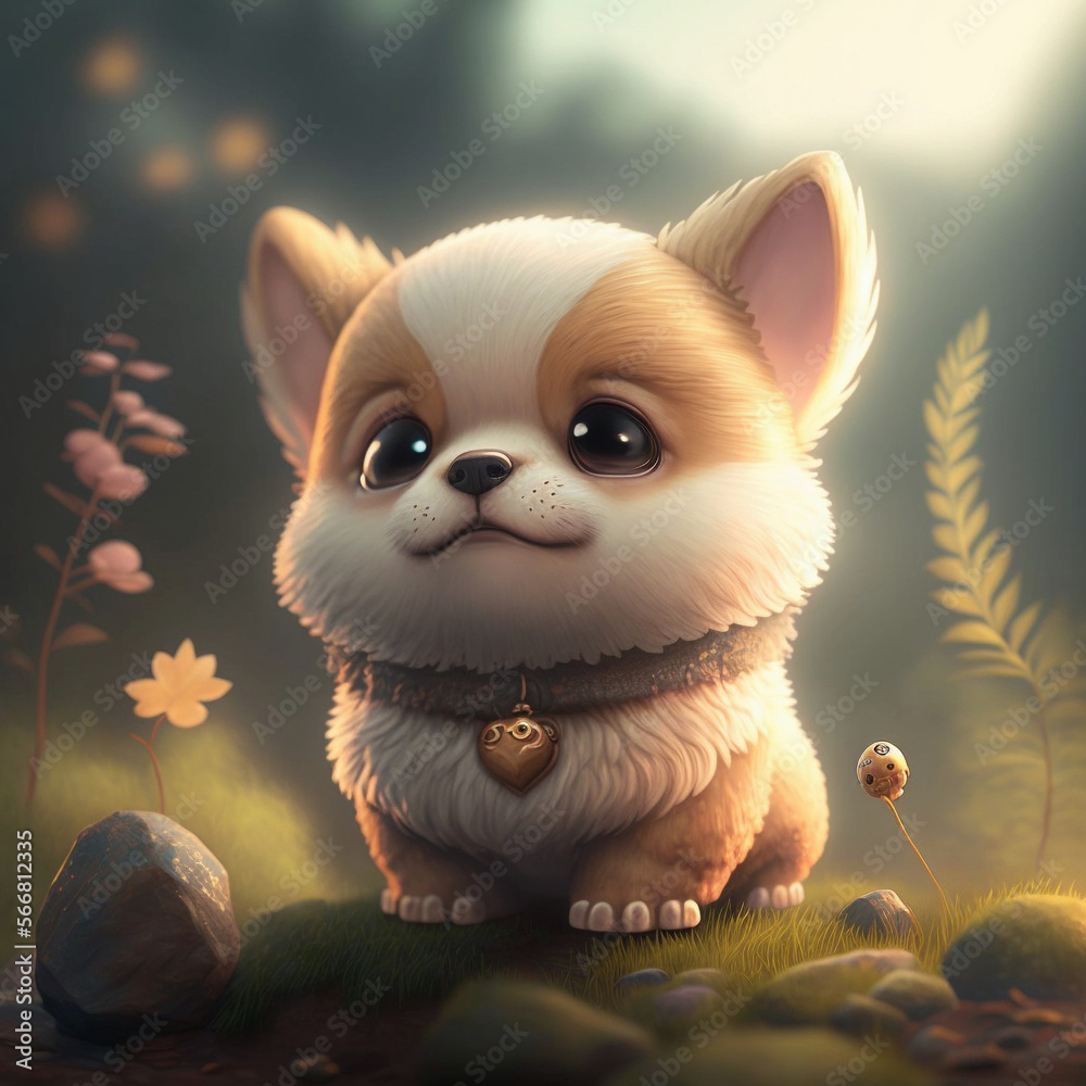 Fluffy heart melting cute animated dog puppy baby - generated with AI ...